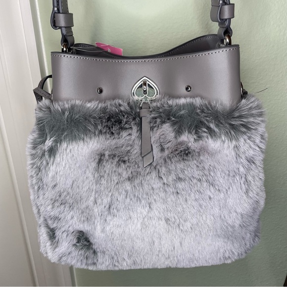 kate spade | Bags | Nwt Kate Spade Marti Faux Fur Bucket Grey Crossbody ...